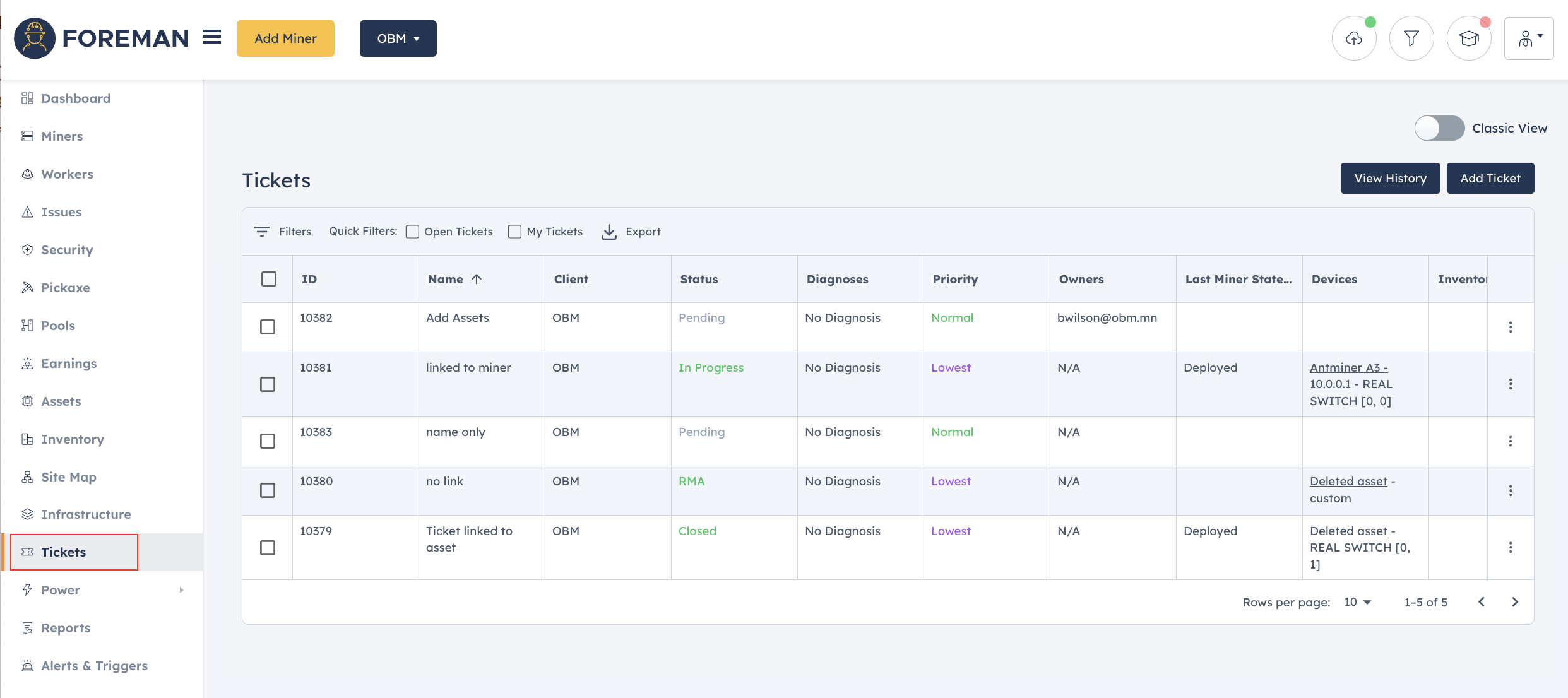 How To: Access Ticket History For All Tickets – OBM | Foreman Help Center
